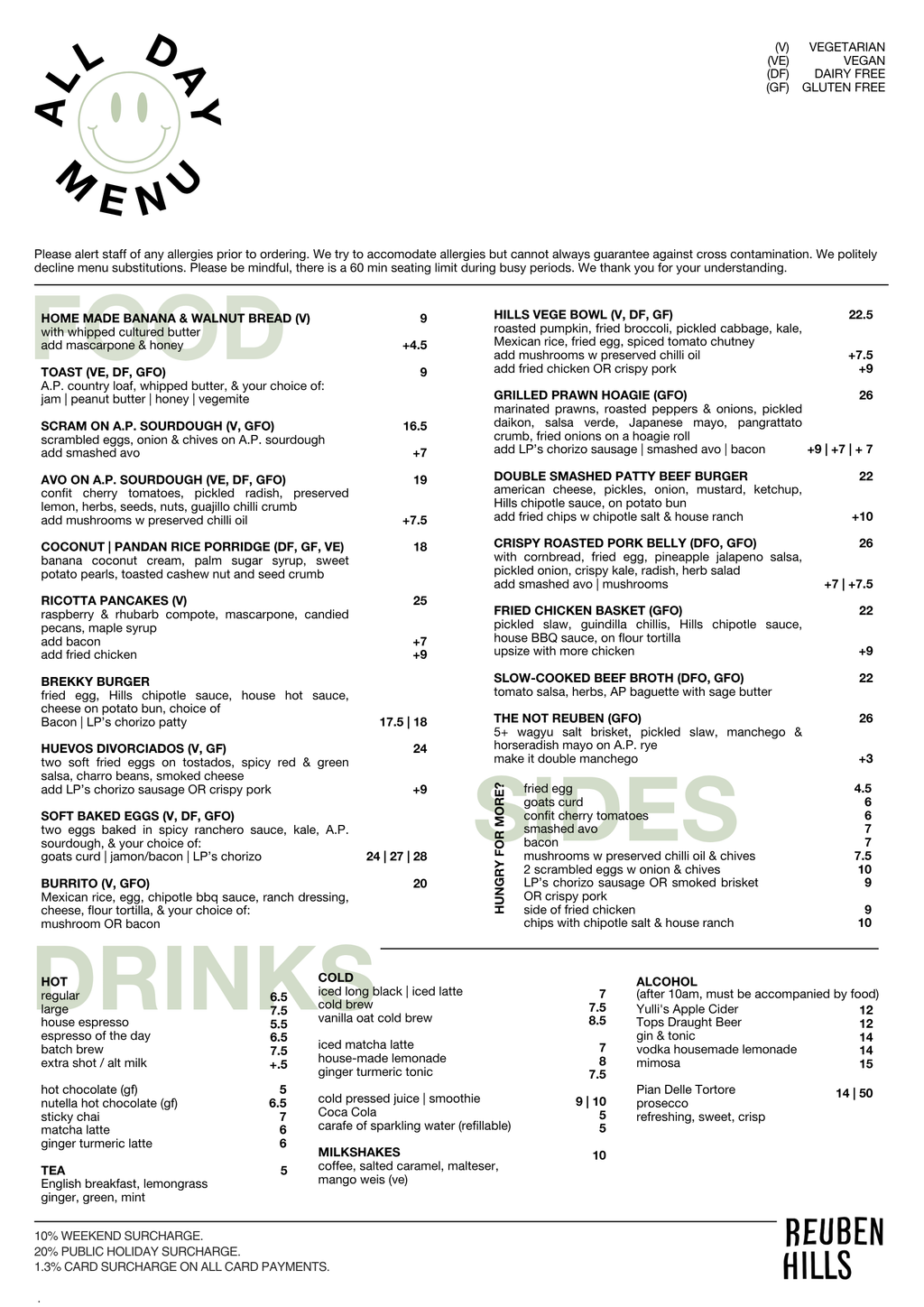 Café Menu – Reuben Hills