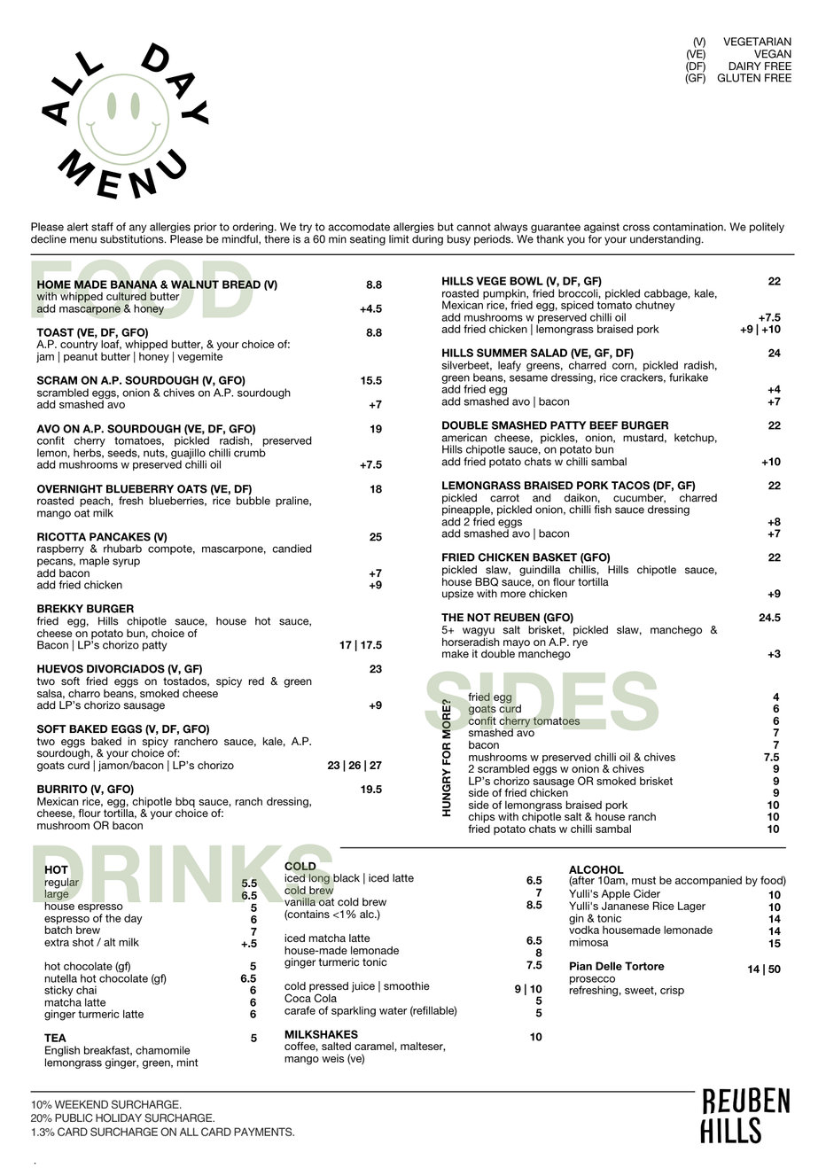Café Menu – Reuben Hills