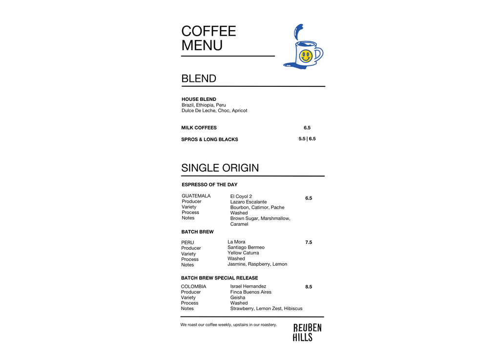 Café Menu – Reuben Hills